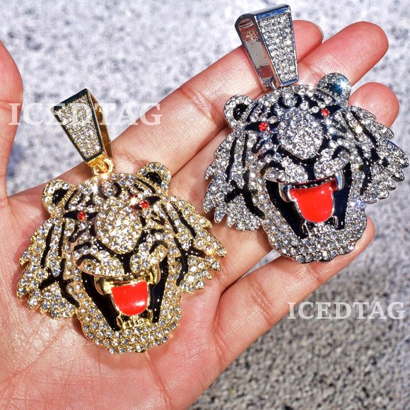 Accessories | Mens Iced Out Gold Pt Jumbo Tiger Head Pendant | Poshmark